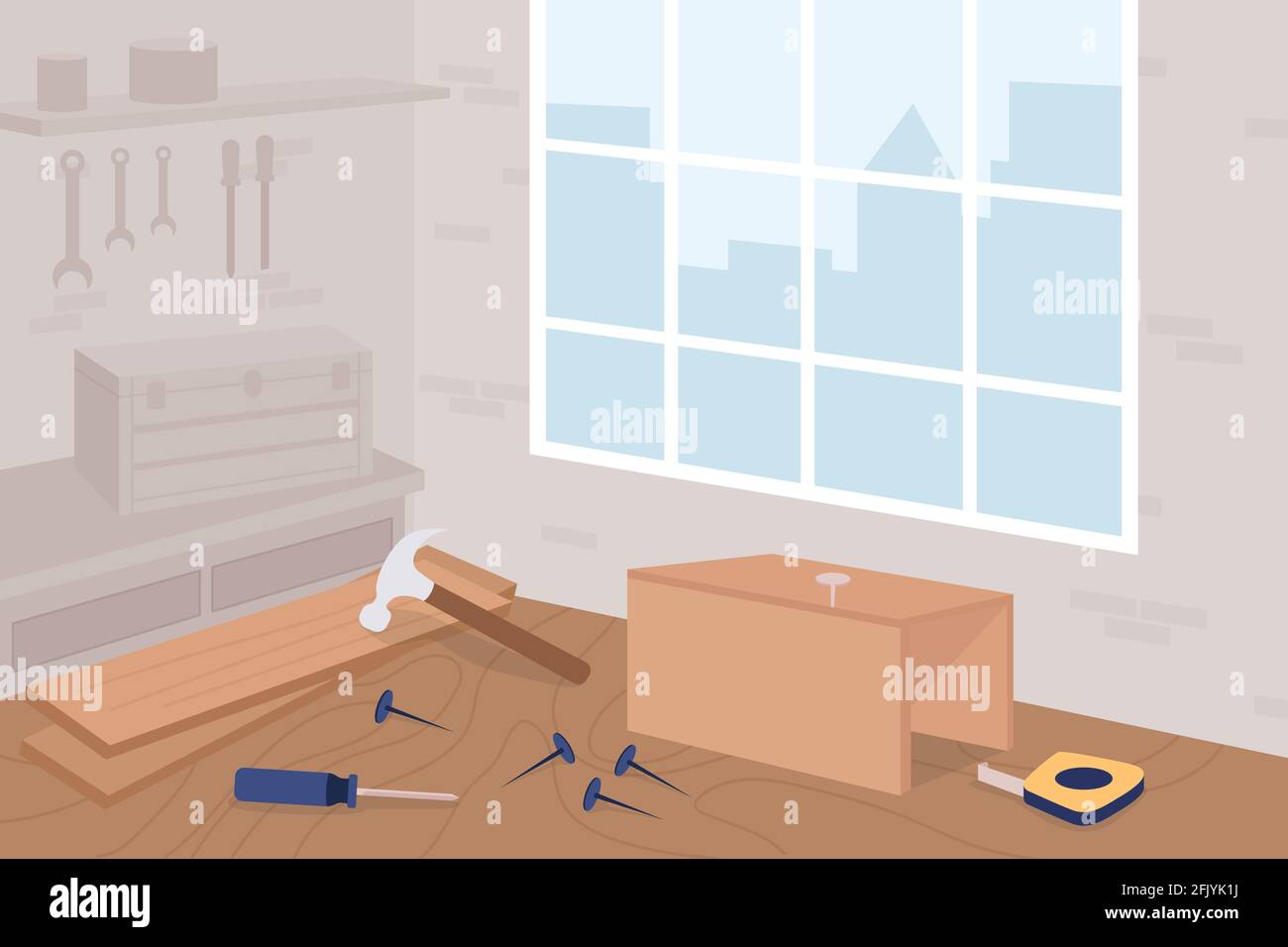 Carpentry workshop class flat color vector illustration Stock Vector ...