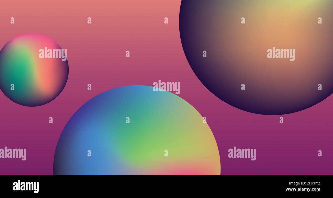 Composition of three gradient spheres in vibrant colors on pink ...