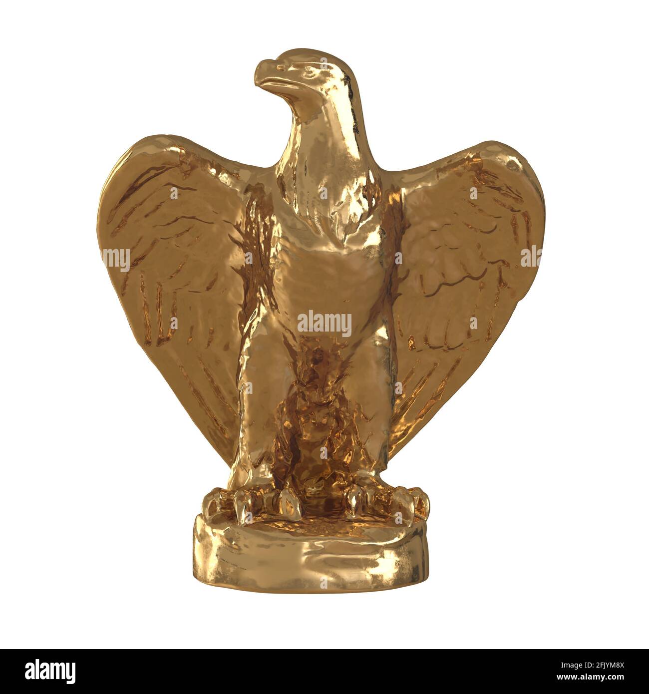Golden decorative figurine of an eagle sitting on round stand on an ...