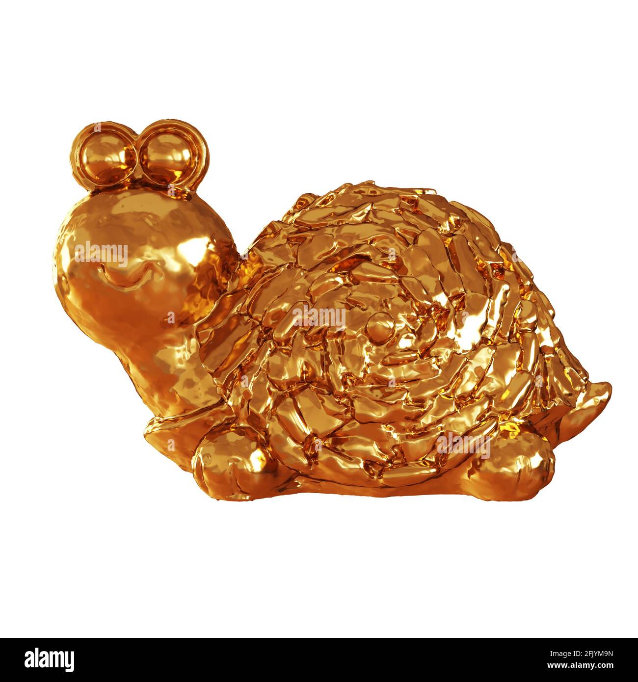 Golden shiny figurine of turtle with round eyes on an isolated ...