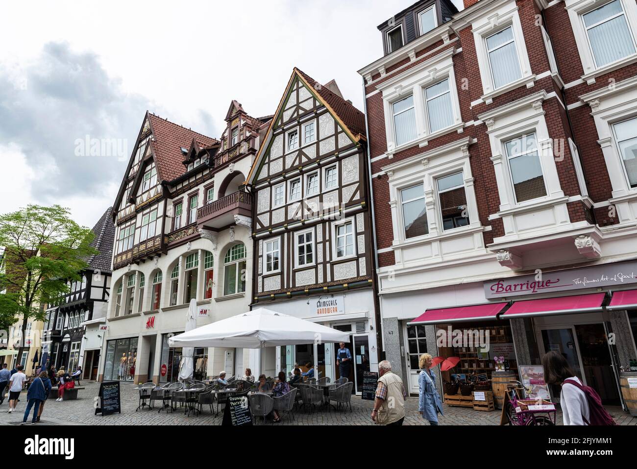 Hamelin, Germany - August 20, 2019: Shopping street with restaurants ...
