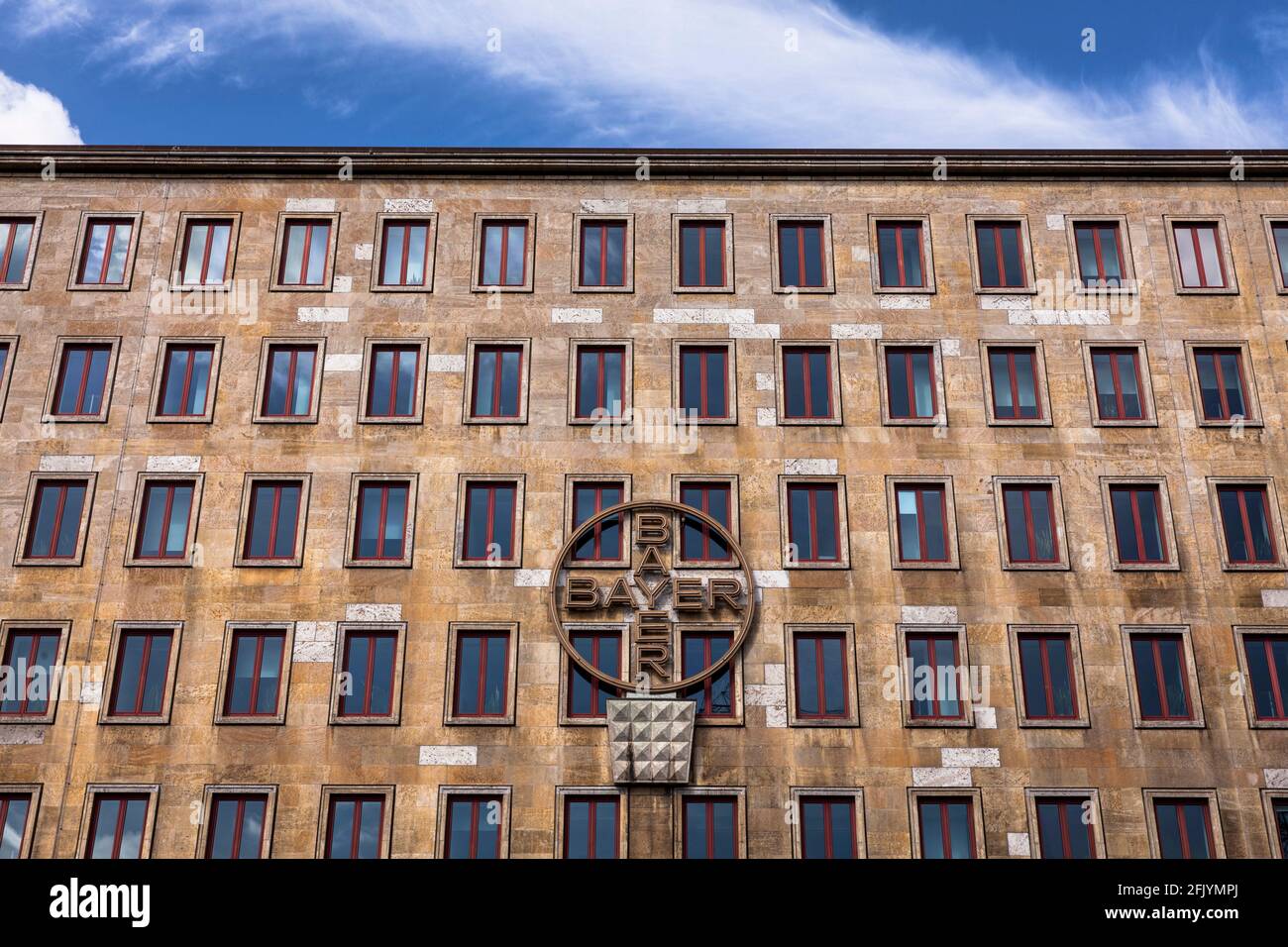 the Bayer AG building Q 30 with Bayer cross on the facade, Kaiser ...