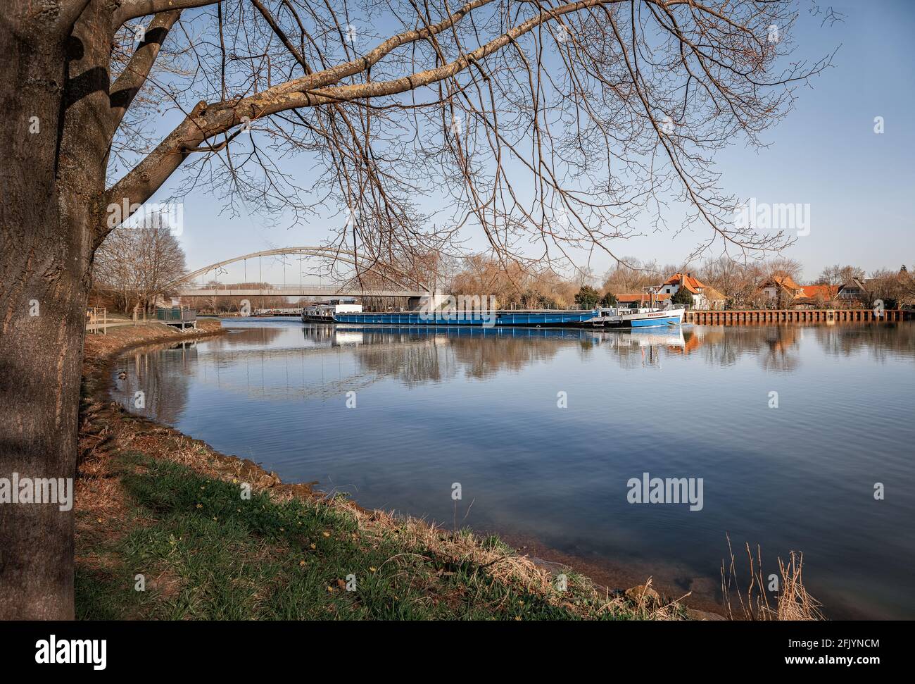 waterfront with blue sky, marina Stock Photo - Alamy