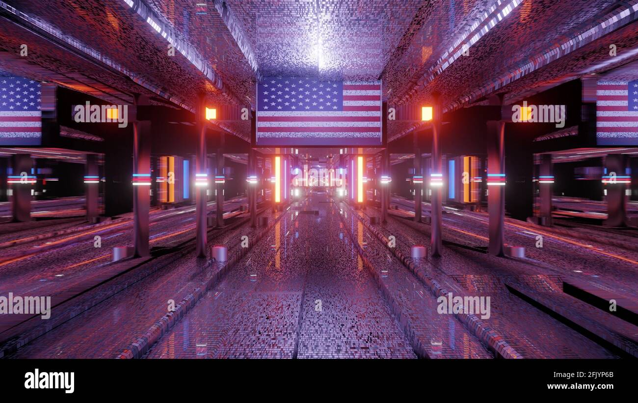 3d illustration of 4K UHD corridor with American flag Stock Photo - Alamy