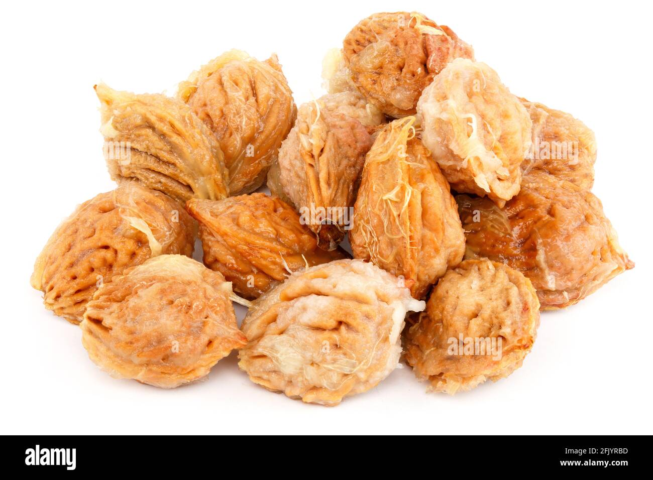 handful of wet peach seed with pulp leftovers isolated on white ...