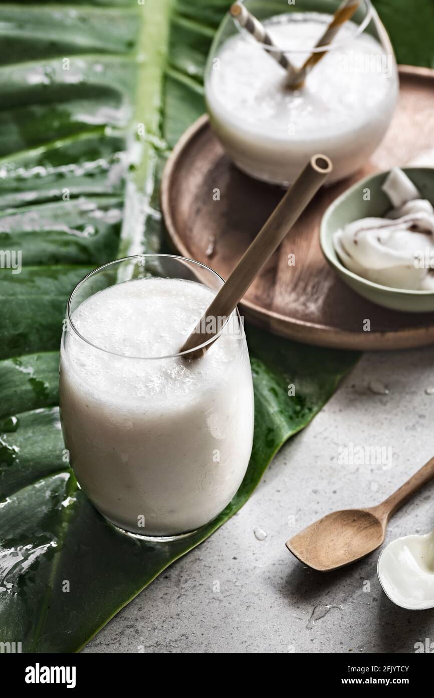 Coconut Smoothie from fresh Coconut water and young Coconut meat Stock ...