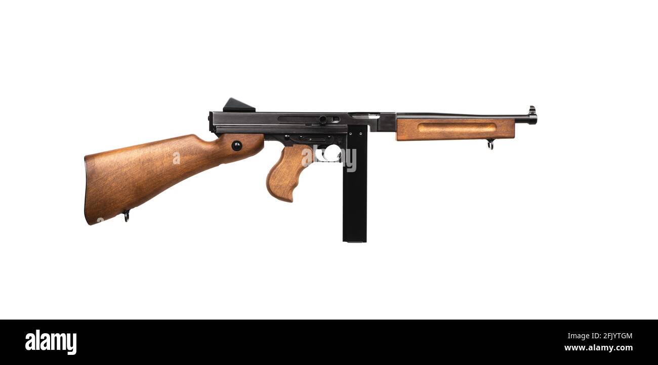 Old American machine gun. Vintage automatic weapon. Armament of the ...