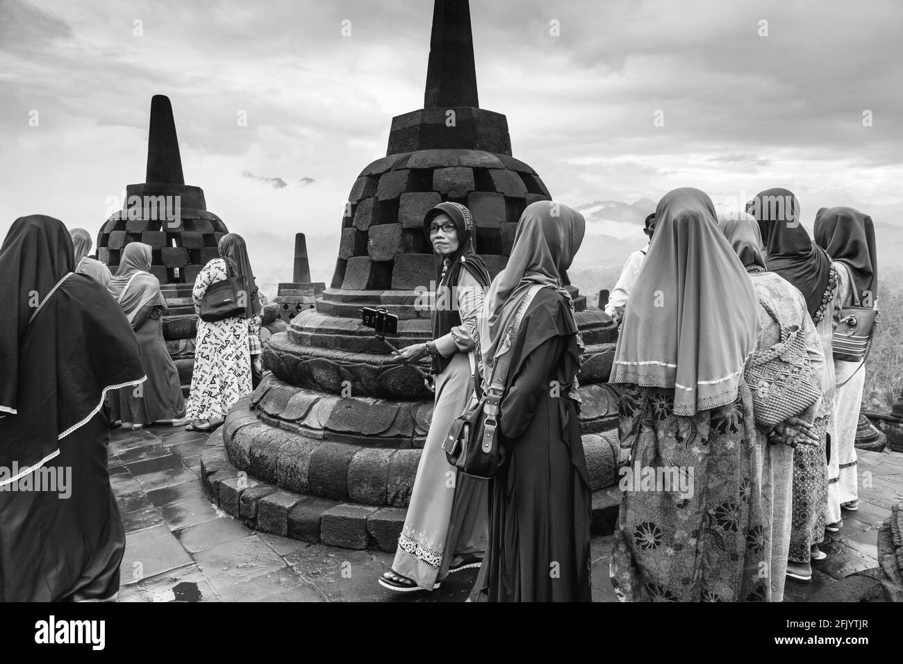 Borobudur worlds largest buddhist monument Black and White Stock Photos ...