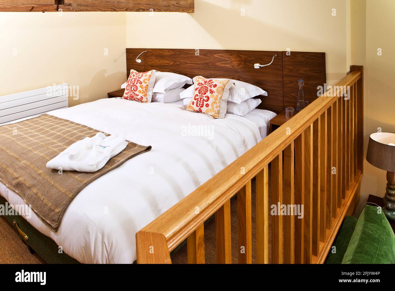 Inside a hotel bedroom at Slebech Park Hotel, Pembrokeshire, West Wales ...
