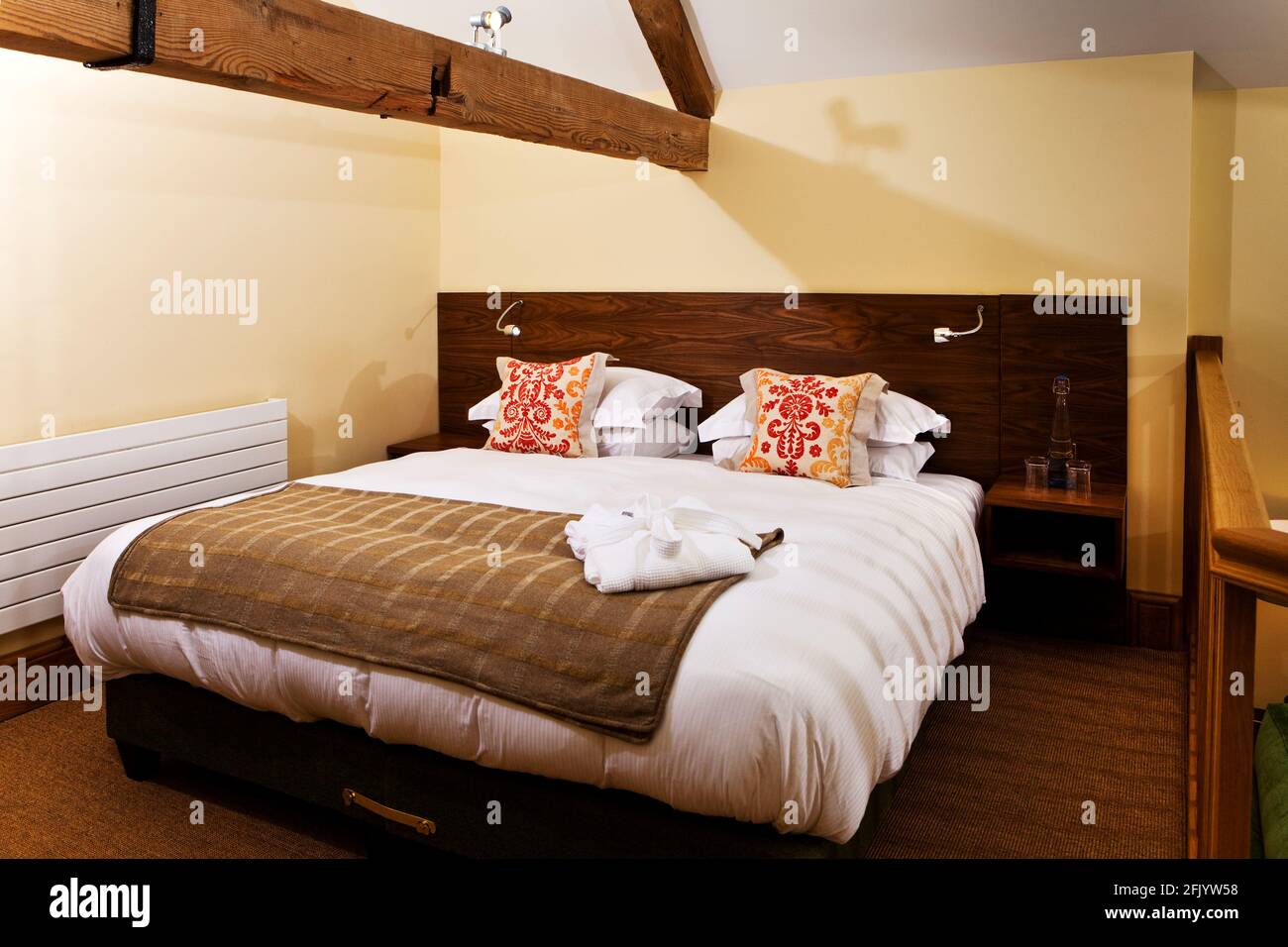 Inside a hotel bedroom at Slebech Park Hotel, Pembrokeshire, West Wales ...