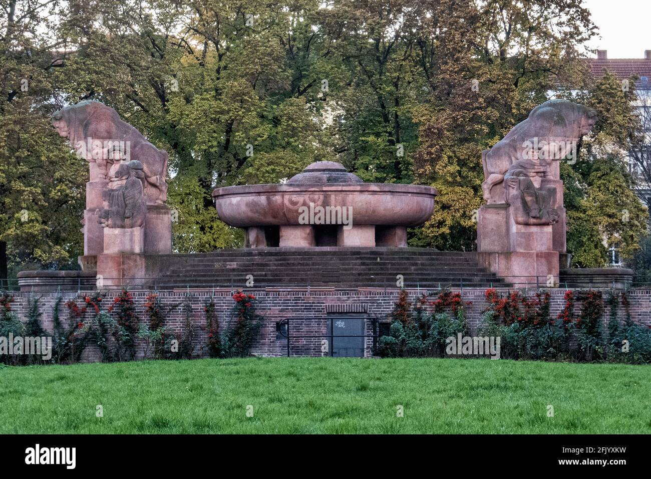 Bull fountain or Fertility Wells, Red Stone 1930 sculpture by Hugo ...
