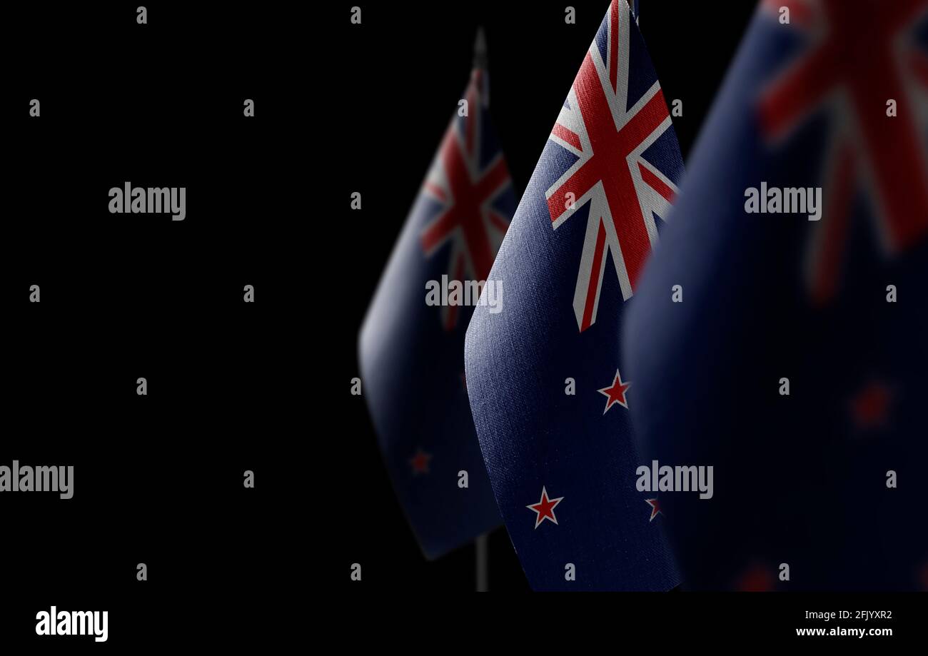 Small national flags of the New Zealand on a black background Stock ...