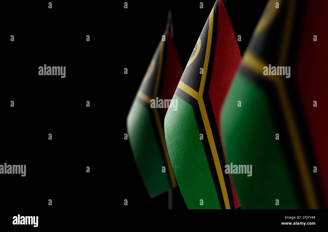 Small national flags of the Vanuatu on a black background Stock Photo ...