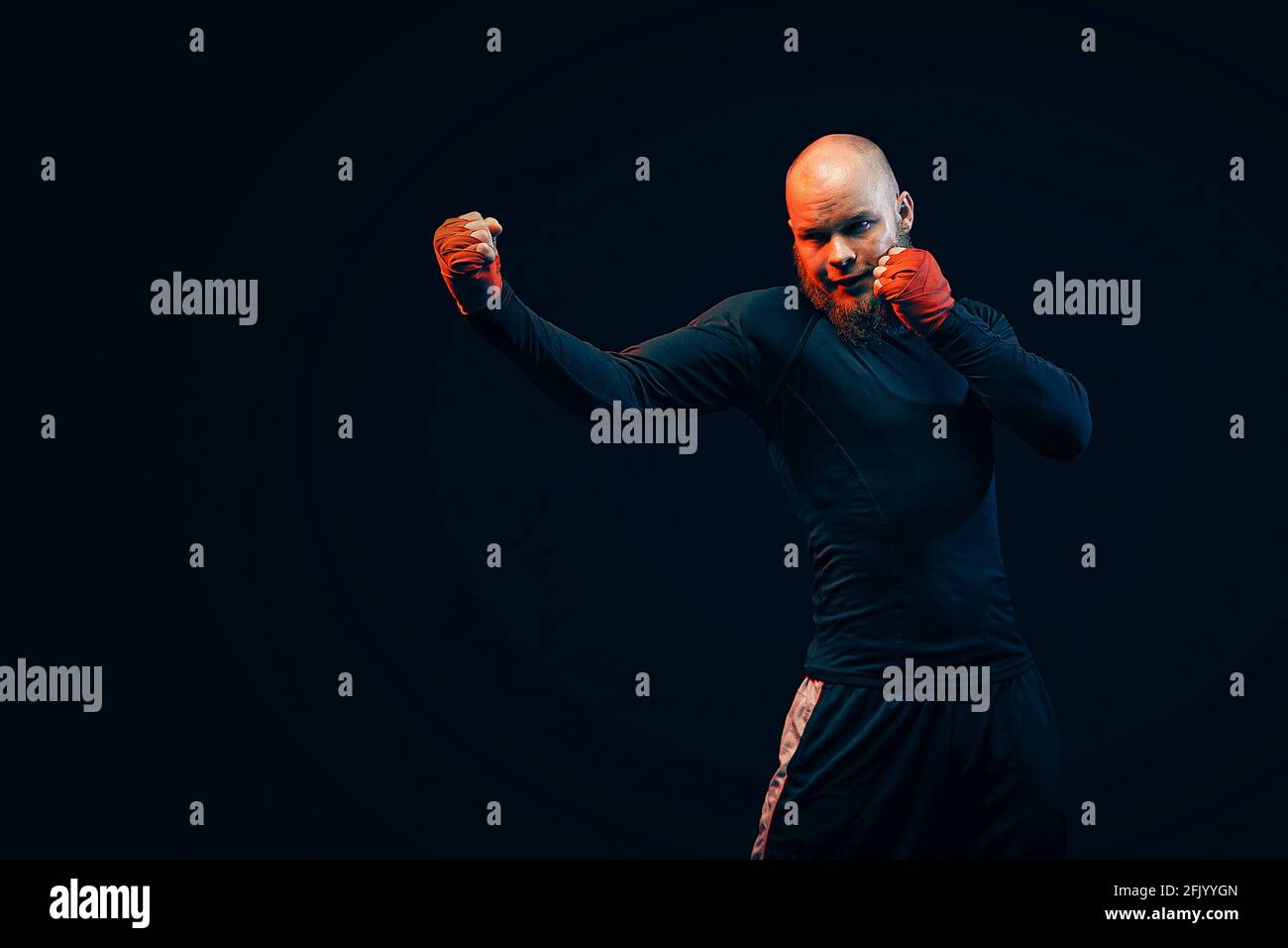 Sportsman boxer fighting on black background, Boxing sport conce Stock ...