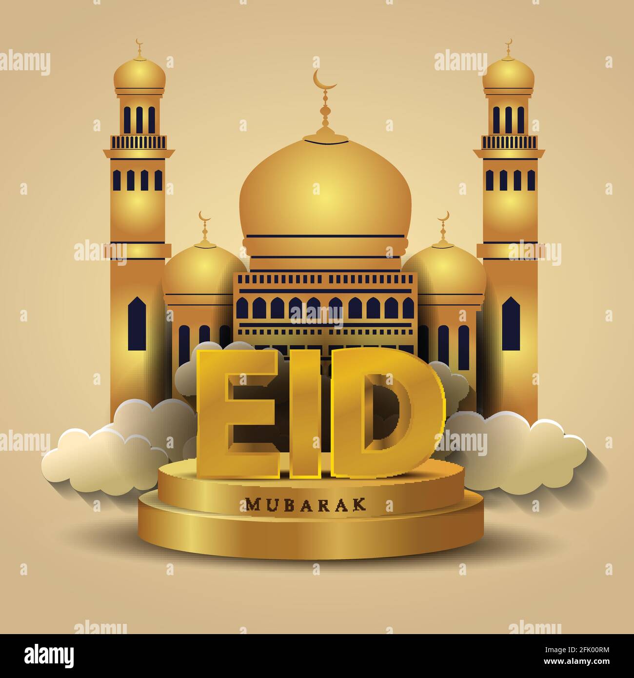 Eid Mubarak and Ramadan Kareem greetings. golden 3d mosque and Eid ...