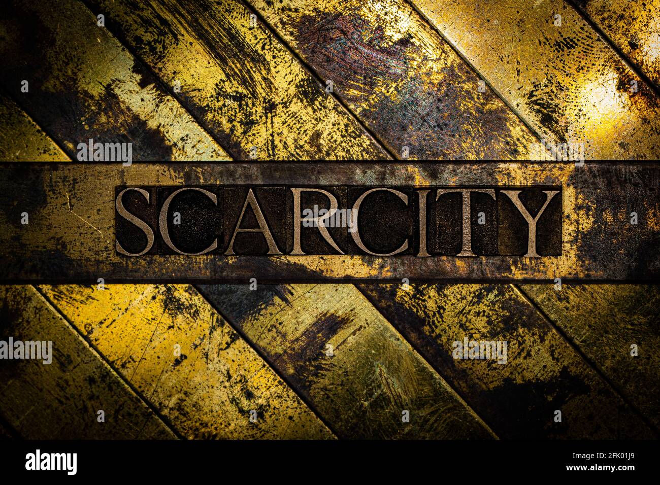 Scarcity letter art on vintage textured grunge copper and gold ...