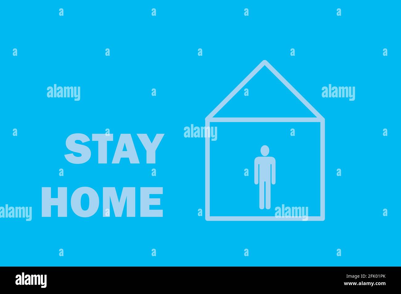 "Stay Home" writing with an icon of a person inside a house on a blue ...
