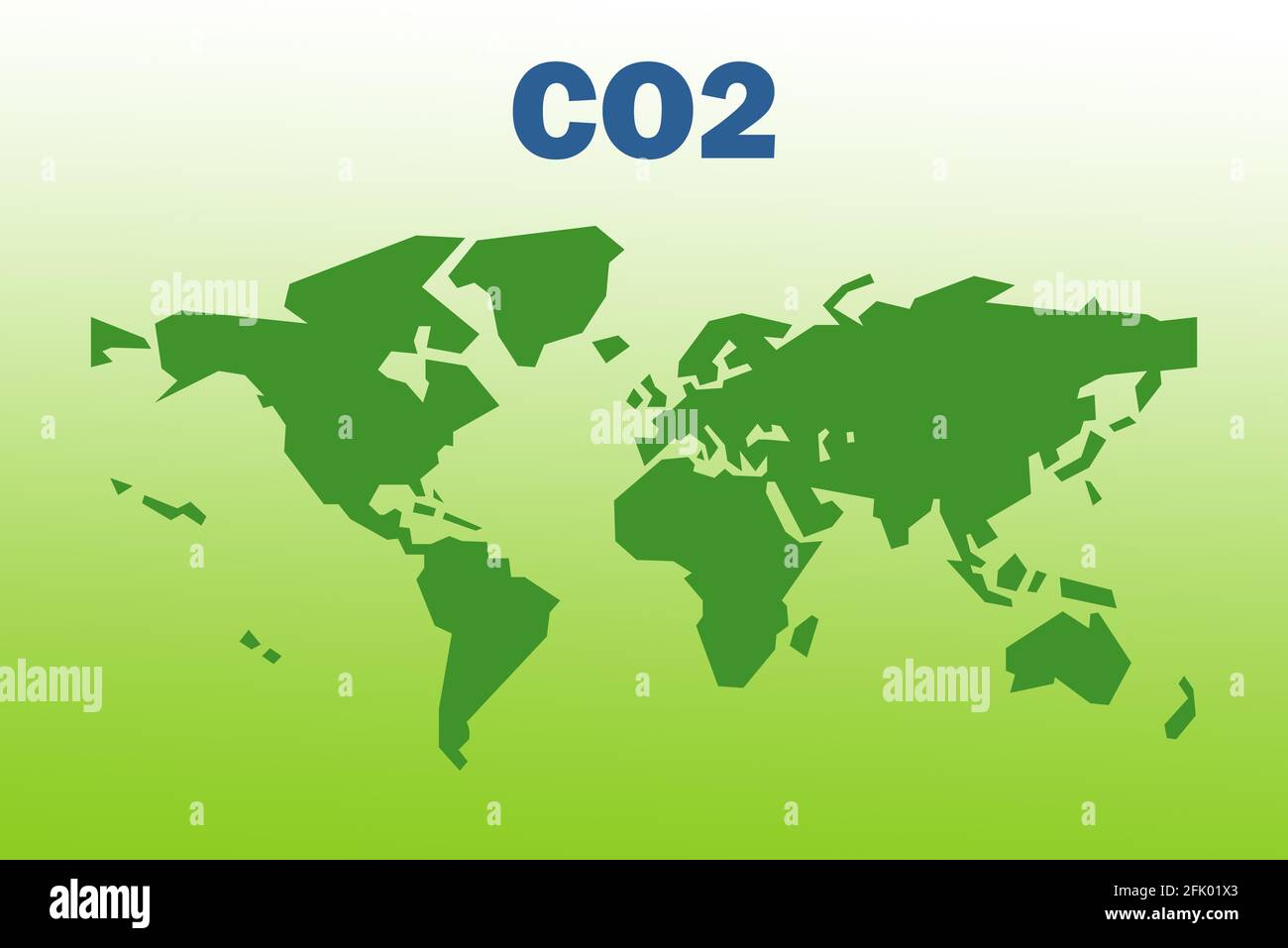 Illustration of world maps in shades of green and a "CO2" writing above ...