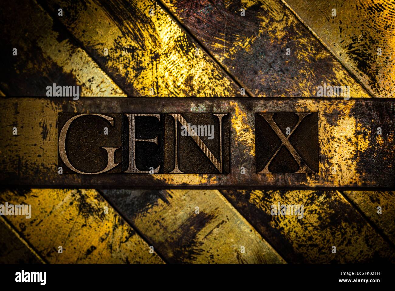 Gen X text on vintage textured grunge copper and gold background Stock ...