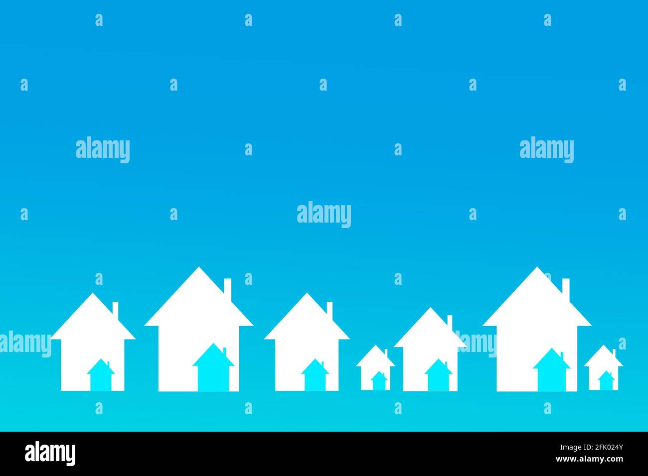 Illustration of houses on a blue background Stock Photo - Alamy