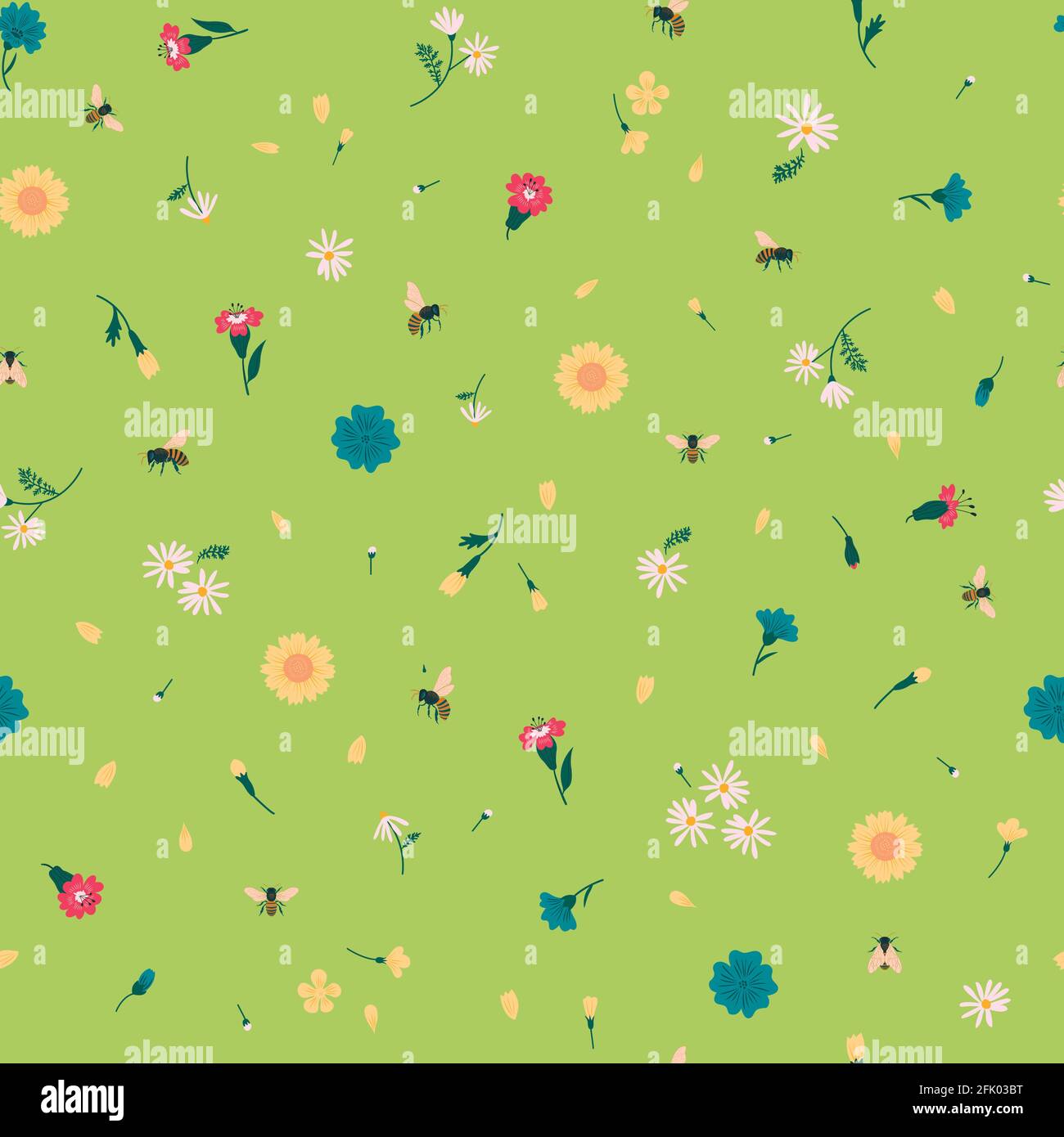 Meadow wildflower seamless vector pattern. Delicate field flower and ...