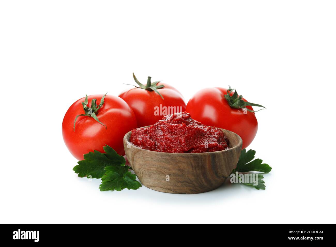 Bowl of tomato paste and tomatoes isolated on white background Stock ...