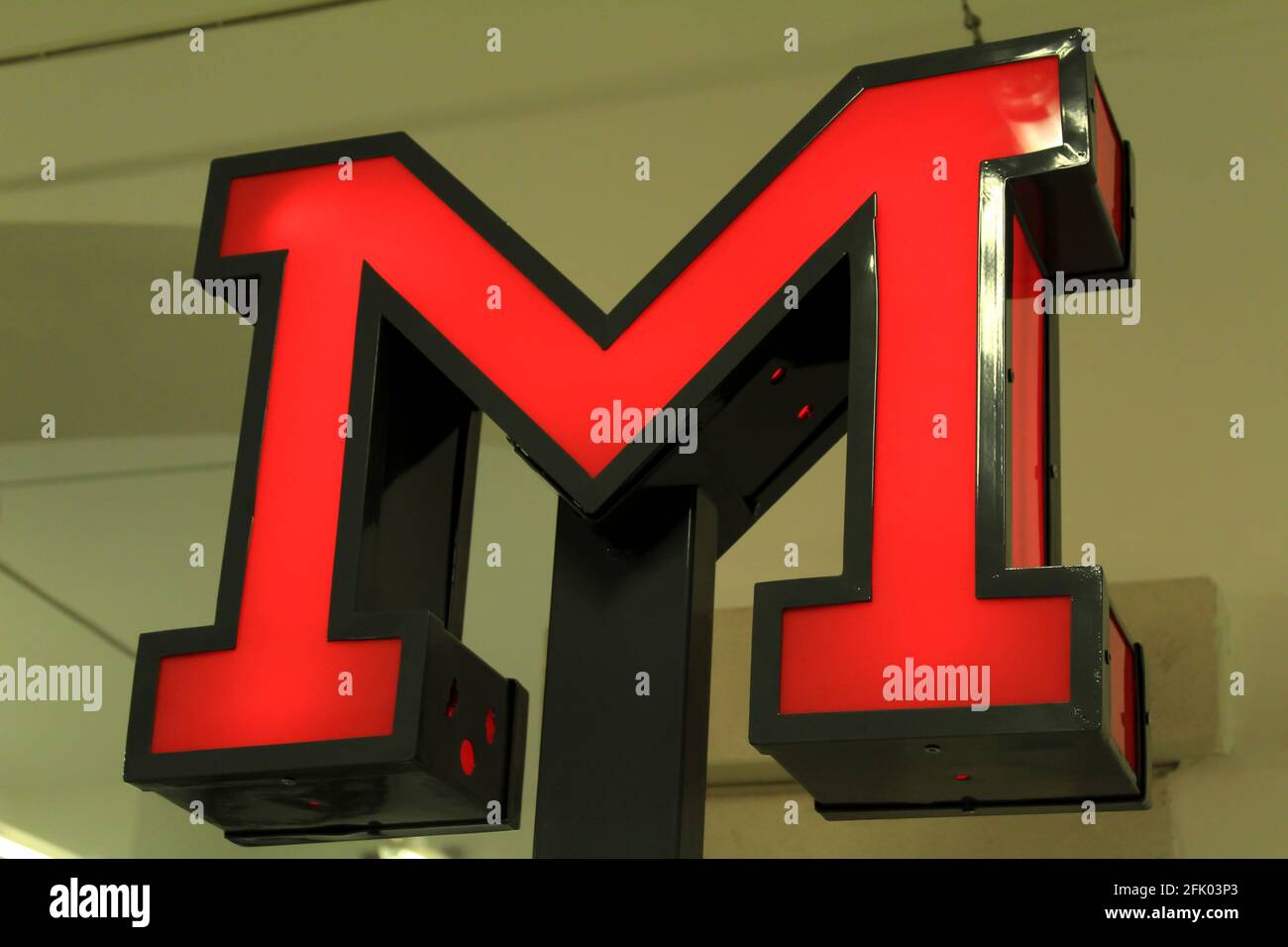 Old and vintage red subway entrance sign Stock Photo - Alamy