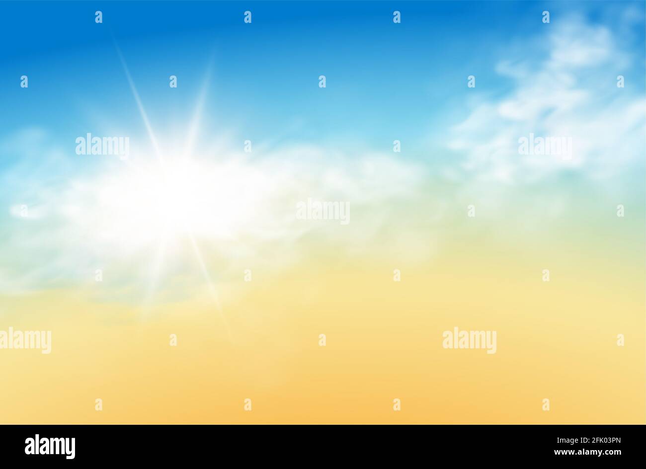 Realistic sky template with transparent cloud and sun. Blue background ...