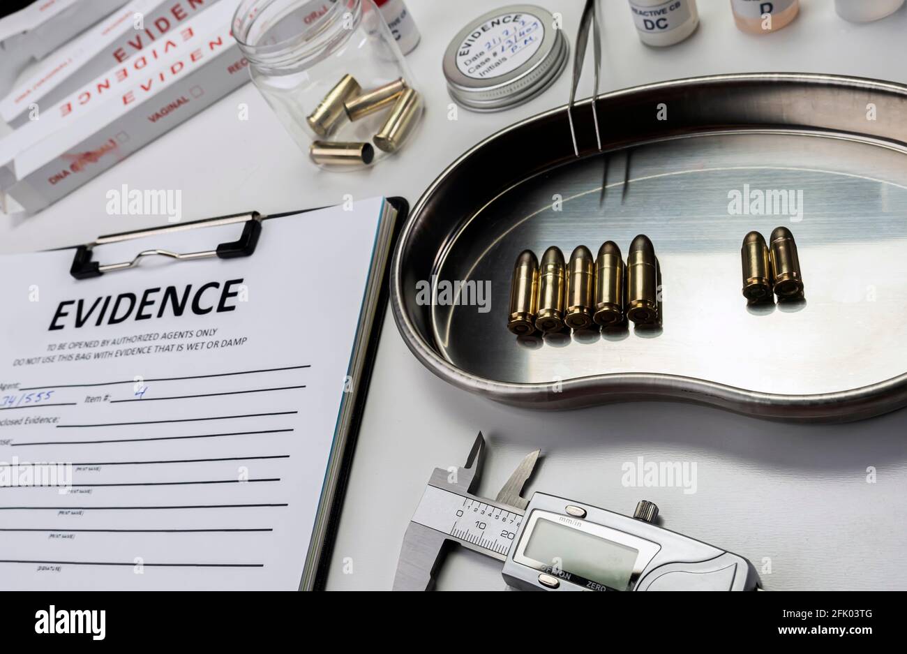Criminalistic Laboratory, Bullet shell analysis, conceptual image Stock ...