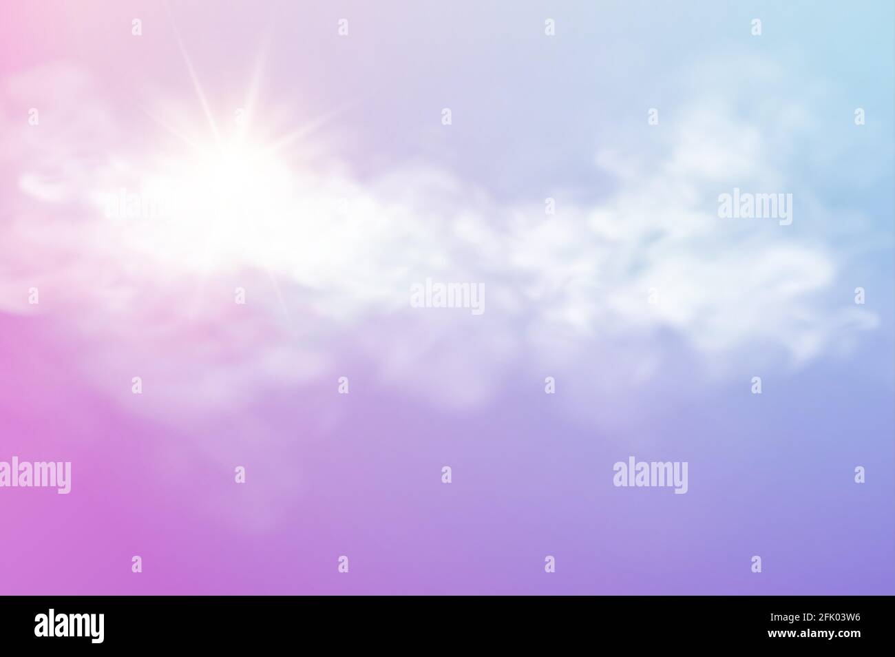 Realistic sky template with transparent cloud and sun. Blue background ...