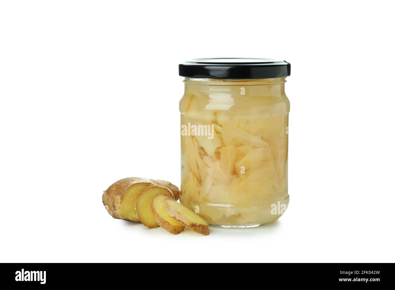 Jar with pickled ginger isolated on white background Stock Photo - Alamy