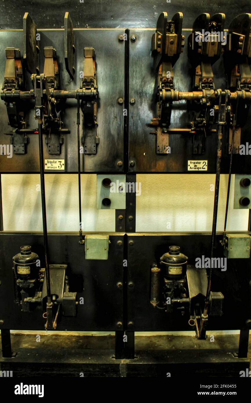 Old black vintage electrical transformers in a factory Stock Photo - Alamy