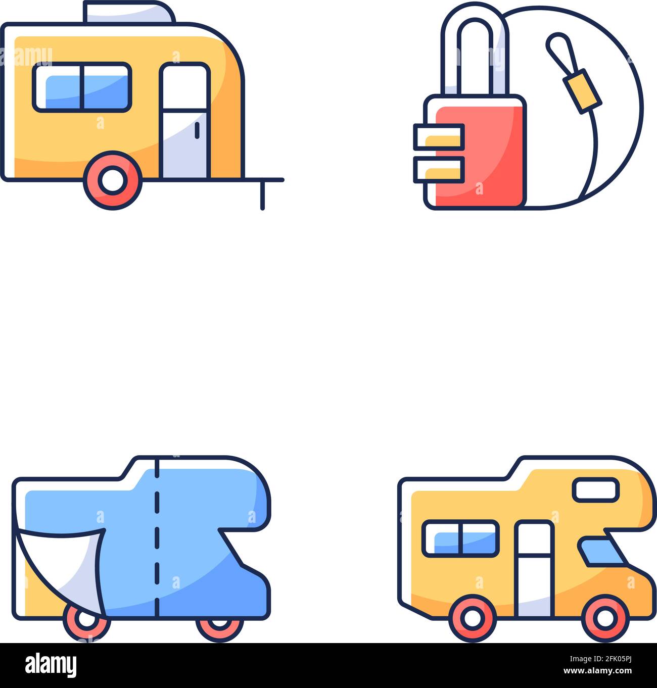 Trailer for van lifestyle RGB color icons set Stock Vector Image & Art ...