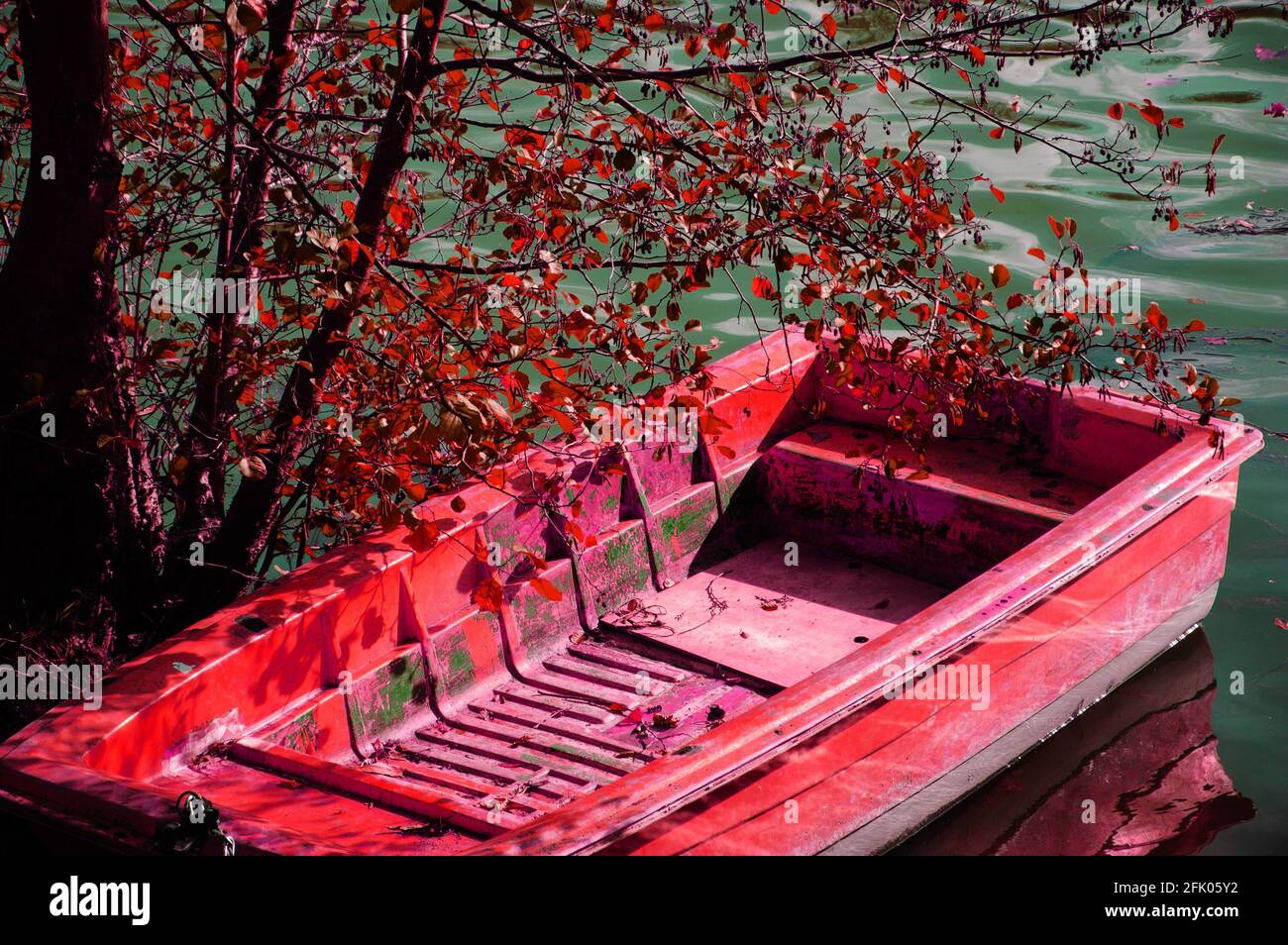 Mooring boat. Autumn. Toned photo Stock Photo - Alamy