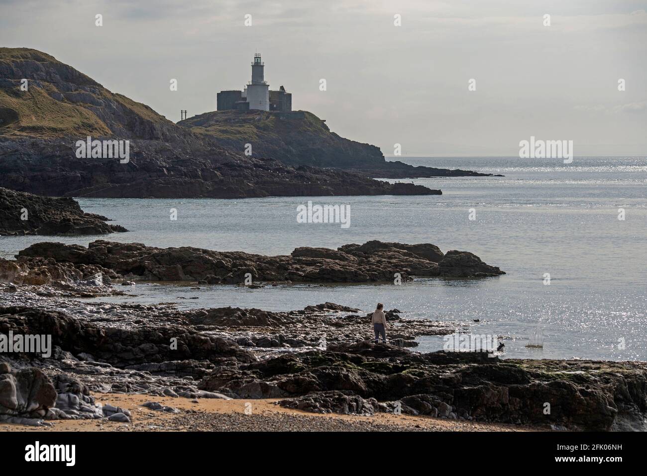 Swansea, UK. 27th Apr, 2021. A woman throws a stick for her dog in ...