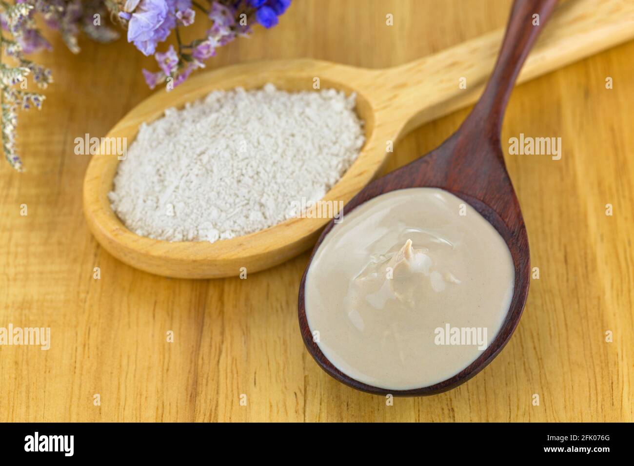 Mixed Australian Clay Powder ready to mask skin, next to dried powdery ...