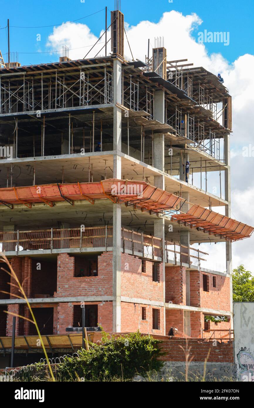 Civil construction of a building with part of the structure ready and ...