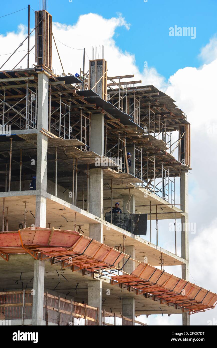 Civil construction of a building with part of the structure ready and ...