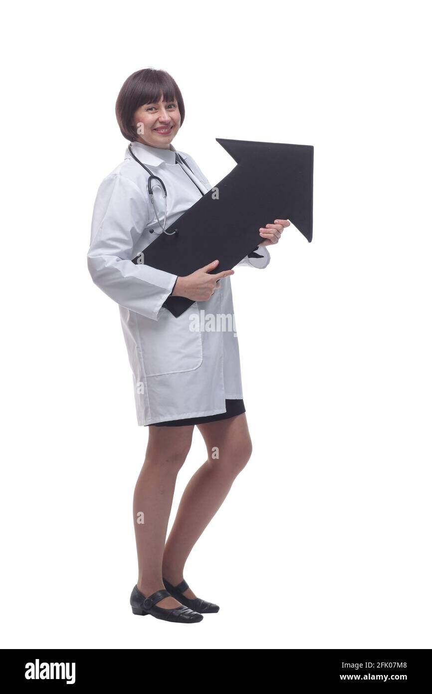 female doctor with an arrow pointing in the right direction Stock Photo ...