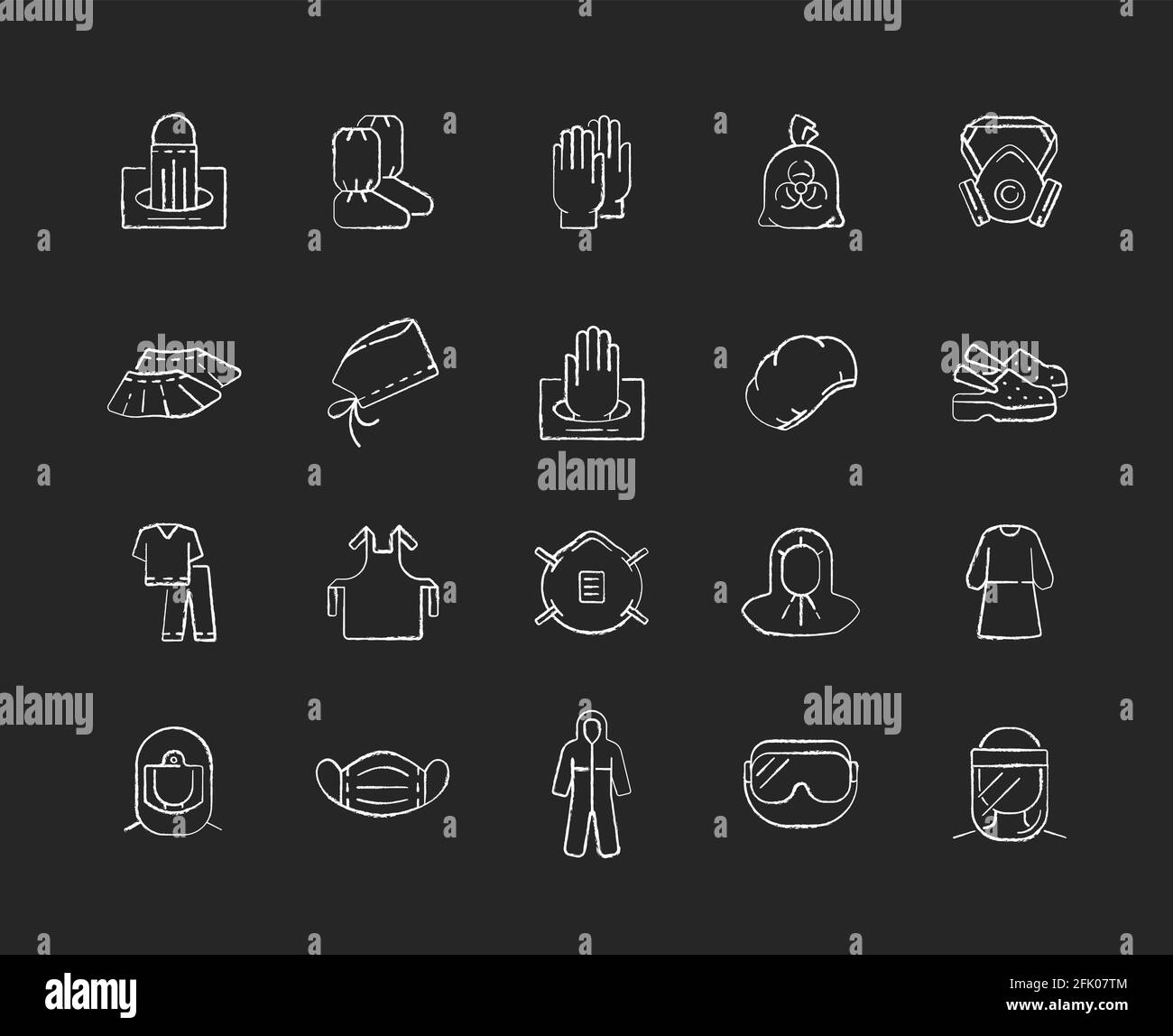 Medical PPE chalk white icons set on black background Stock Vector ...