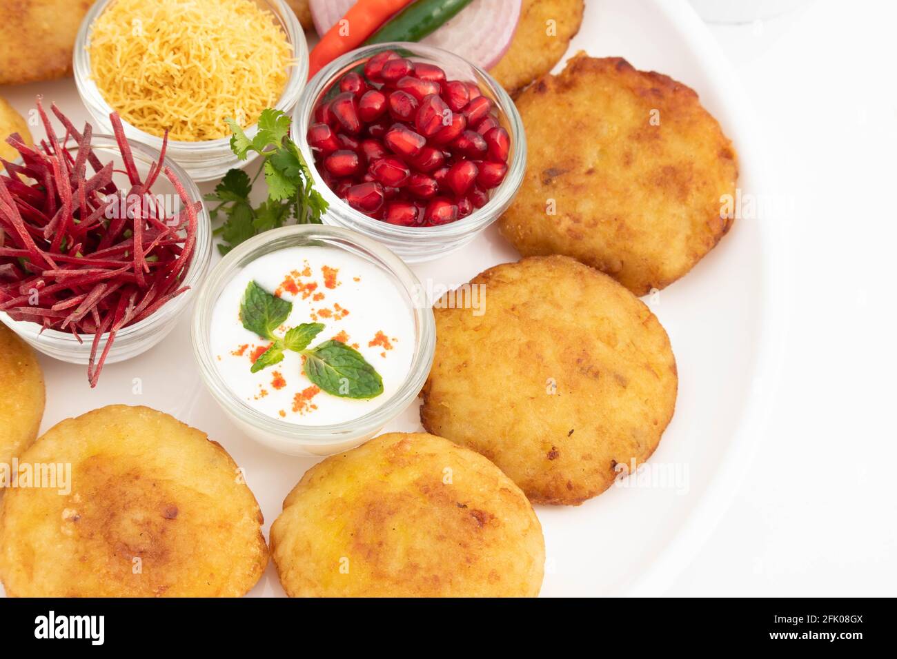 Decorated Plate Of Indian Chaat Snacks Aloo Tikki Also Known As Alu Ki ...