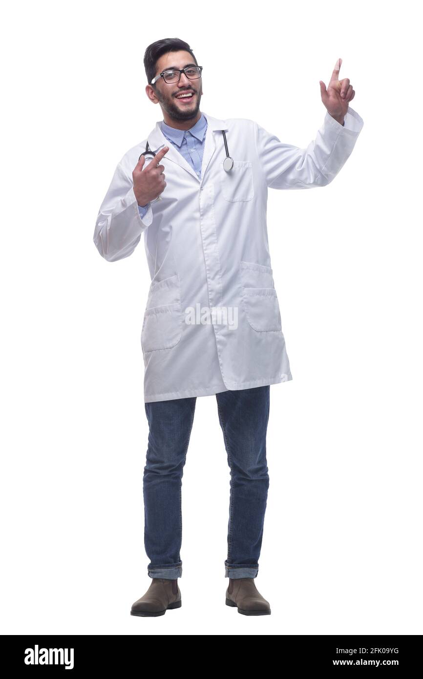 thoughtful doctor looking at a white blank screen Stock Photo - Alamy