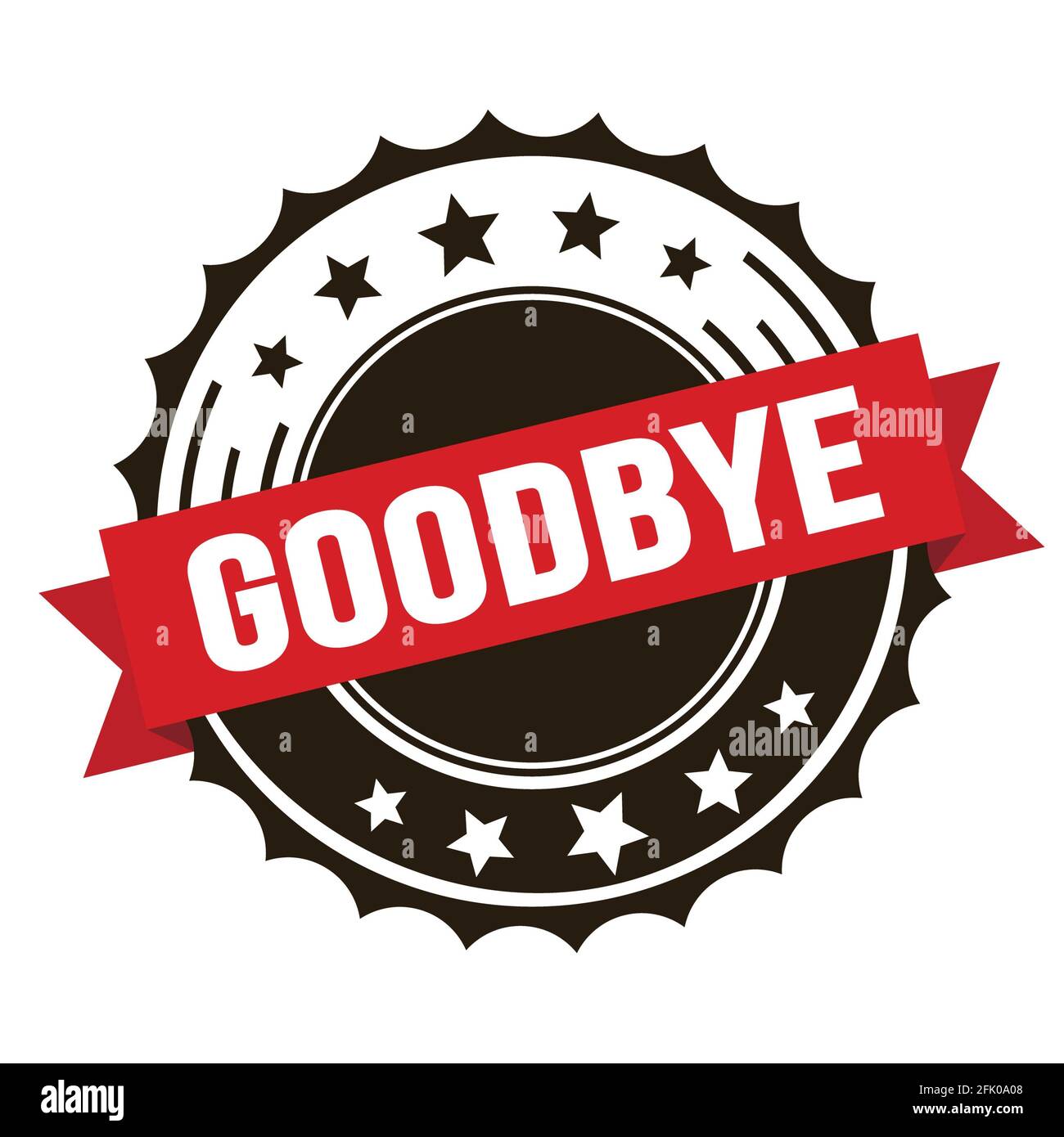 GOODBYE text on red brown ribbon badge stamp Stock Photo - Alamy