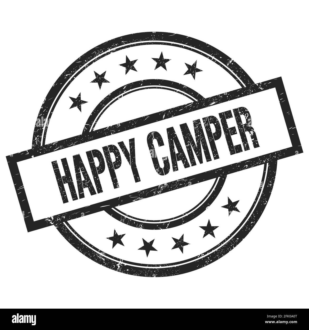 HAPPY CAMPER text written on black round vintage rubber stamp Stock ...
