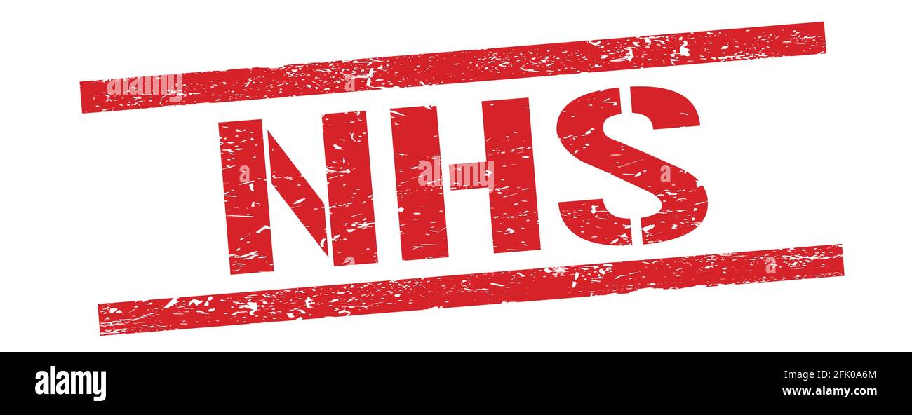 NHS text on red grungy rectangle stamp sign Stock Photo - Alamy