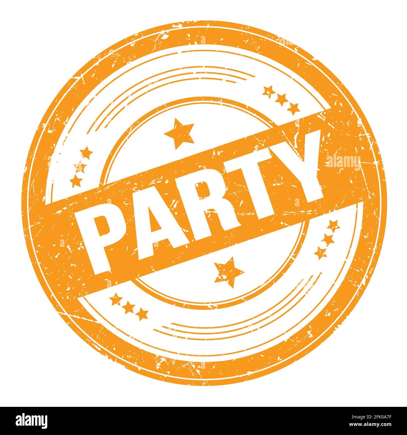 PARTY text on orange round grungy texture stamp Stock Photo - Alamy