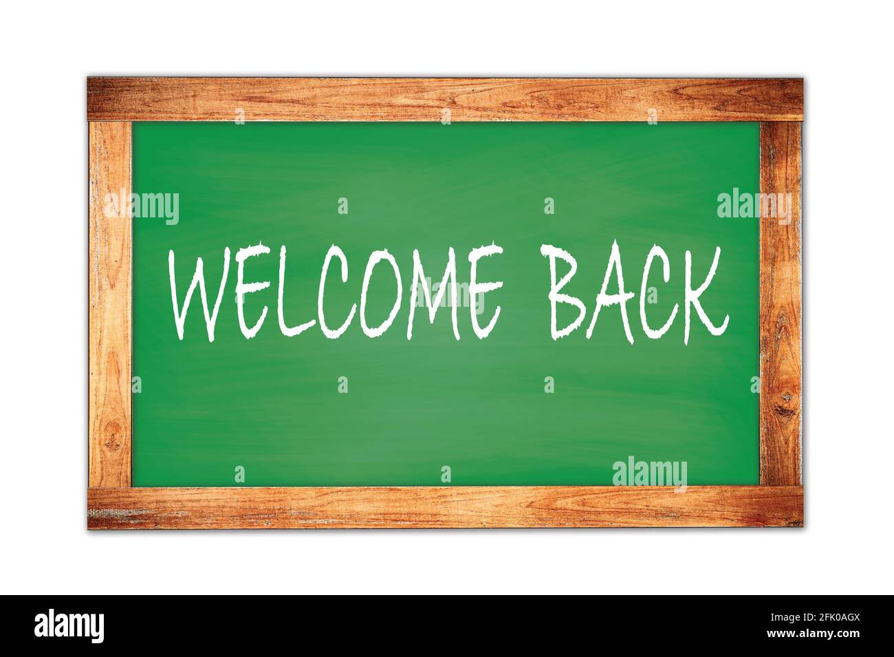 WELCOME BACK text written on green wooden frame school blackboard Stock ...