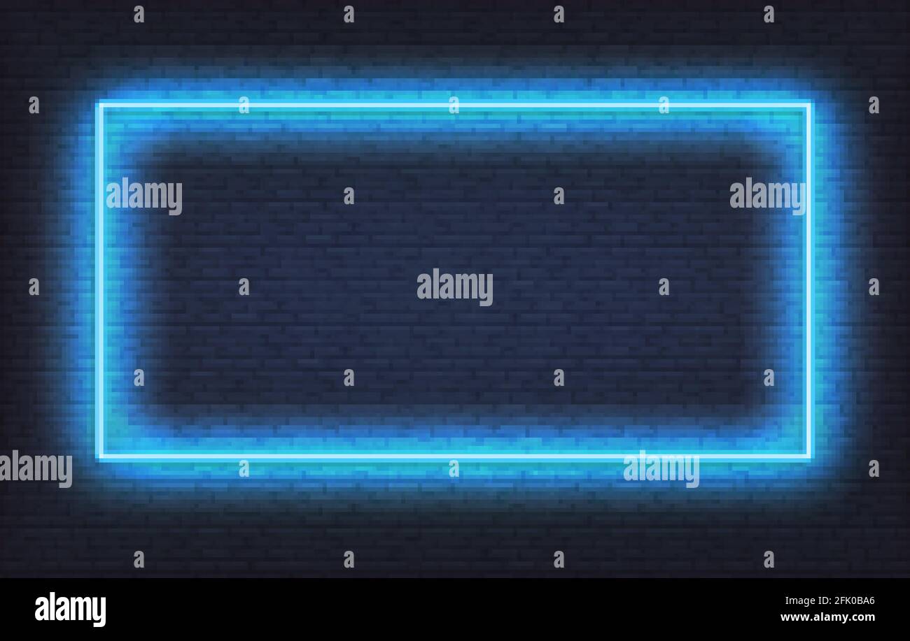 Neon frame sign template. Realistic blue signboard glowing design Stock ...