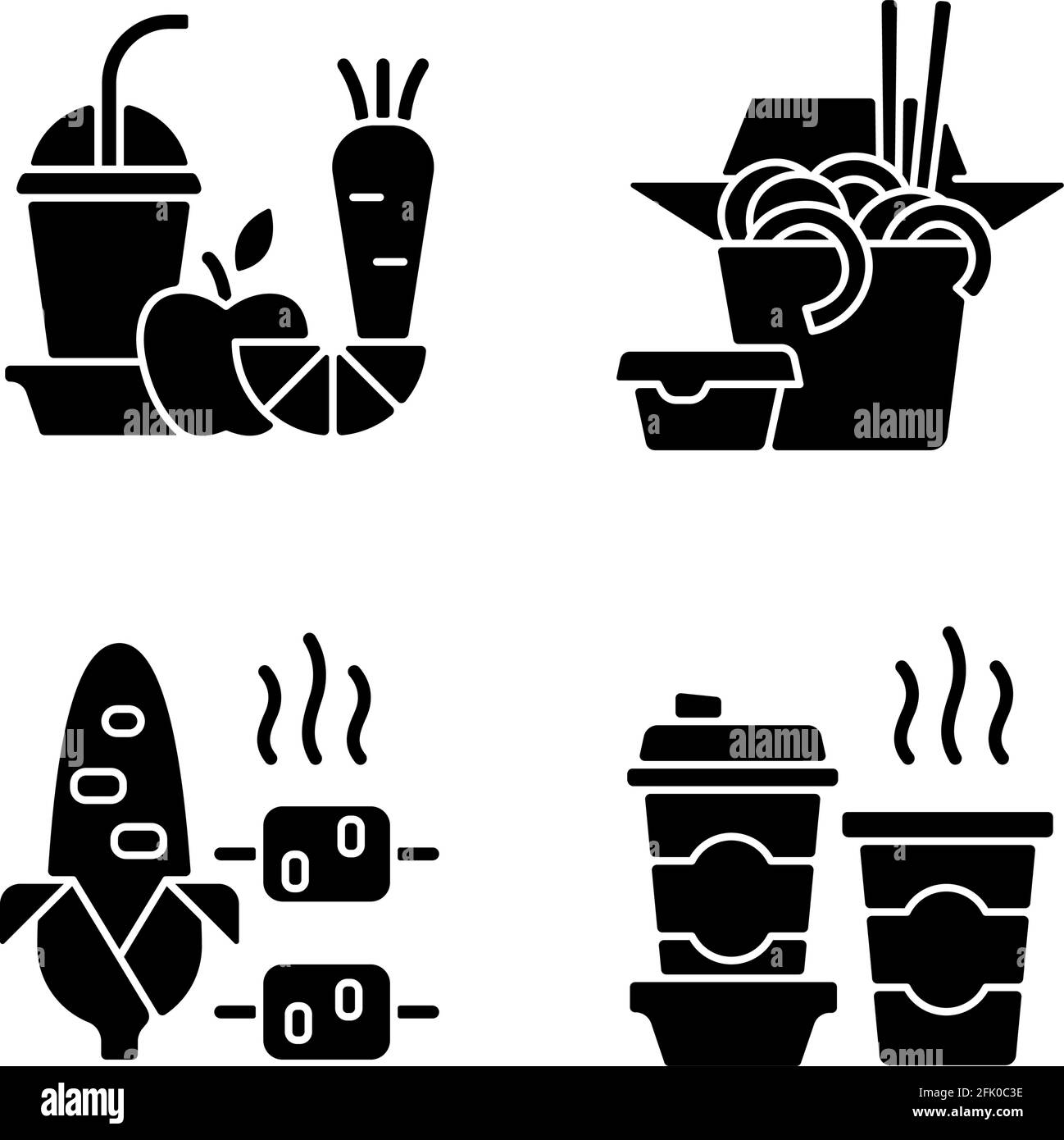 Takeaway and delivery option black glyph icons set on white space Stock ...