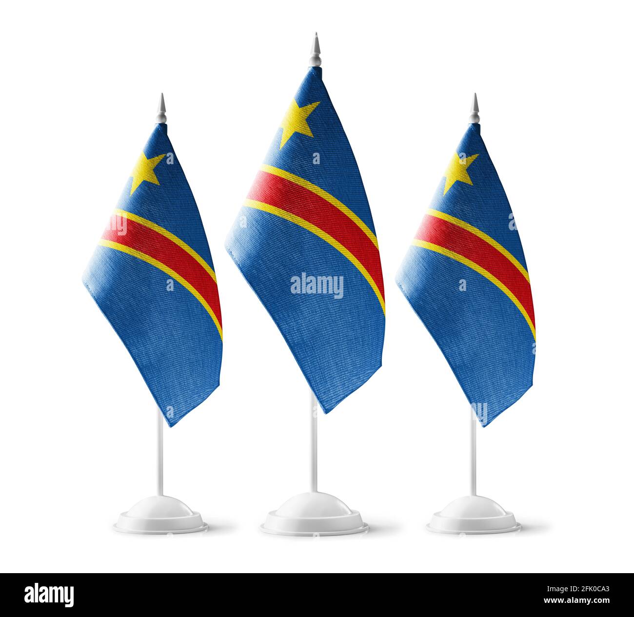 Small national flags of the Democratic Republic of the Congo on a white ...